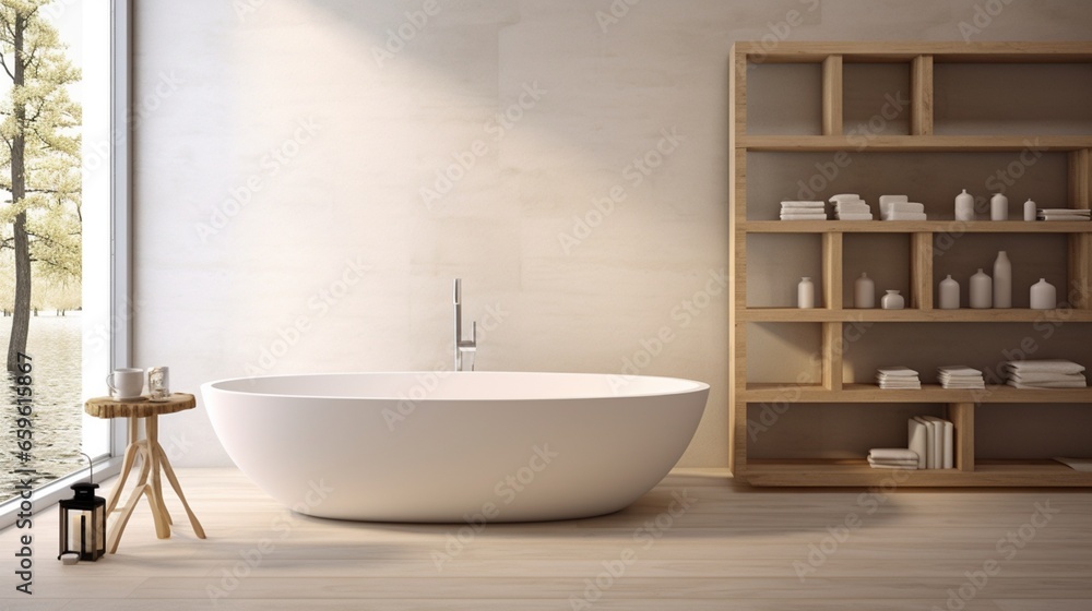 Indulge in a minimalist bathroom featuring a freestanding tub and ...