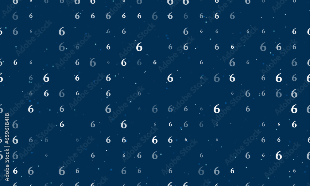 Seamless background pattern of evenly spaced white number six symbols ...