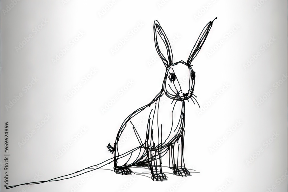 a black and white drawing of a rabbit on a white background with a ...