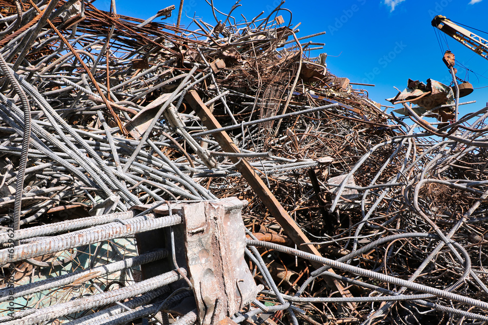 Pile of scrap metal from rebar and other steel waste Stock Photo ...