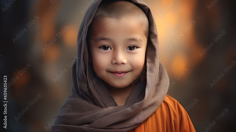Kid monk in traditional robe, little buddhist monk boy, religion for ...