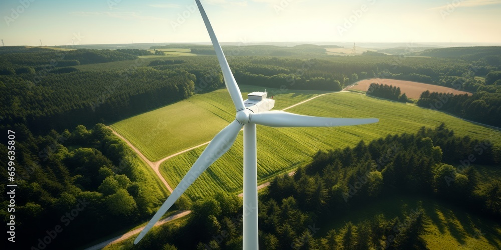 Aerial Close-Up of Wind Turbine Blades in a Green Field: Harnessing the ...