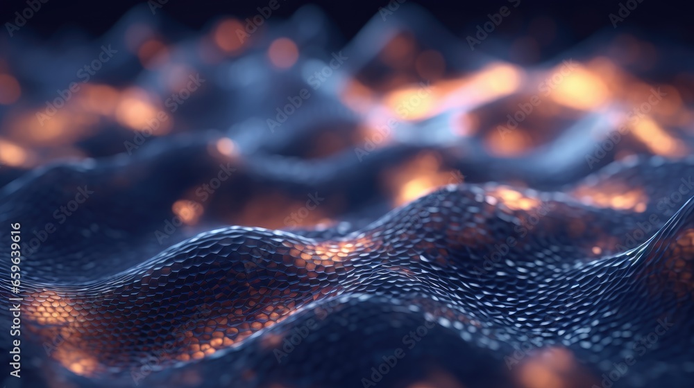 Abstract tech background with interconnected cyber cells and artificial neural connections ...