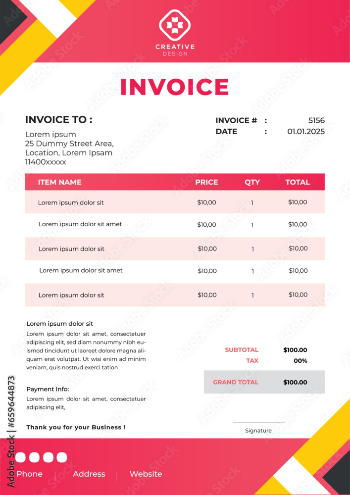 Simple Creative Invoice, Billing,Payment Template Design Stock Vector ...