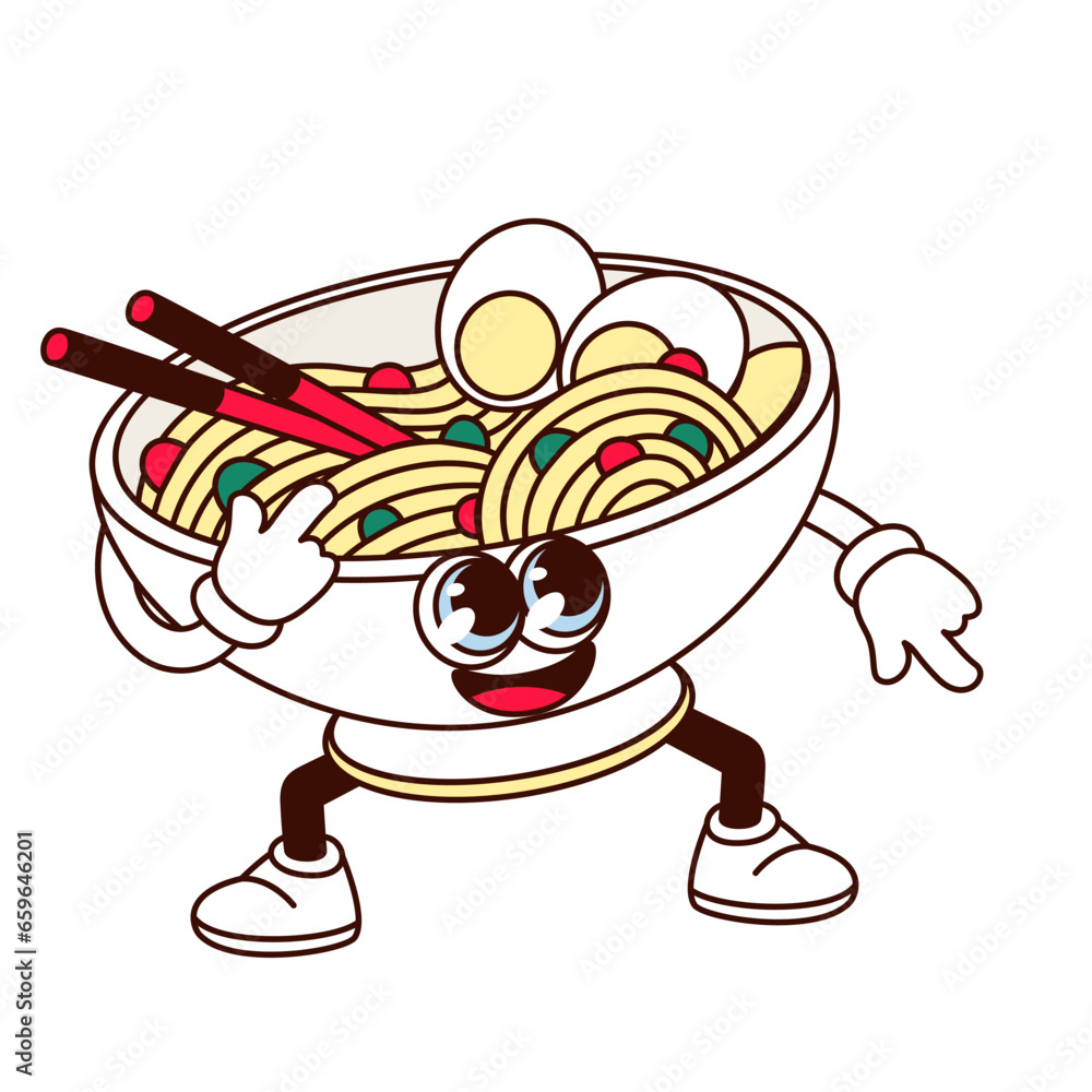 Groovy Ramen character vector illustration. Cartoon isolated retro ...