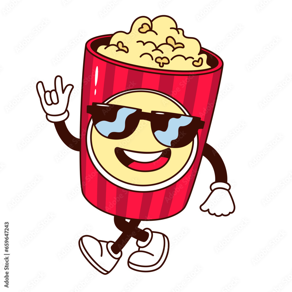 Groovy Popcorn Box Character Vector Illustration Cartoon Isolated groovy-popcorn-box-character-vector-illustration-cartoon-isolated
