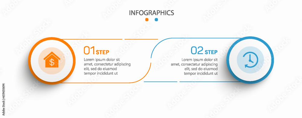 Vector infographic template with icons and 2 options or steps. Can be ...
