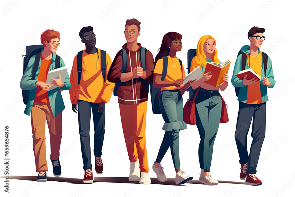 Group of multiracial and multicultural students. Young girls and boys ...