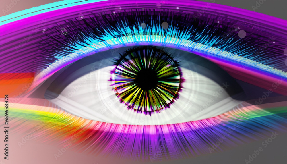 human multicolored iris of the eye animation concept rainbow lines ...