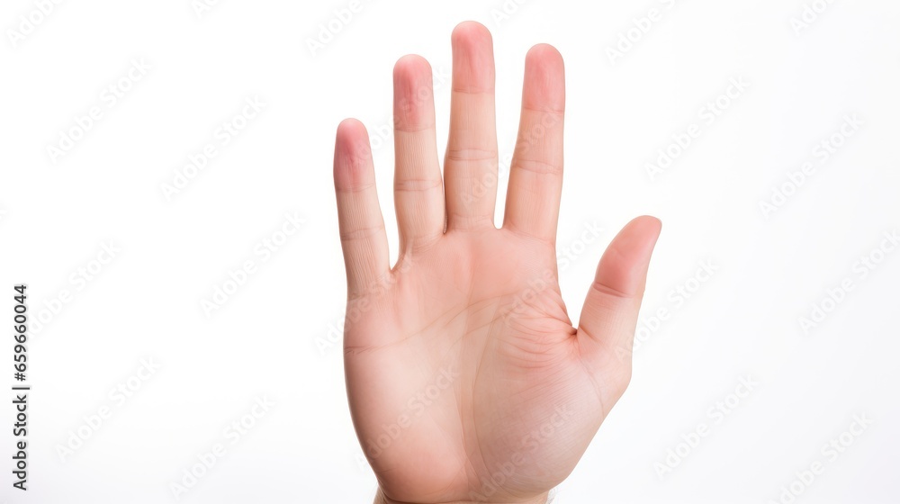 Extended hand showing all five fingers, showing an open palm as a sign ...