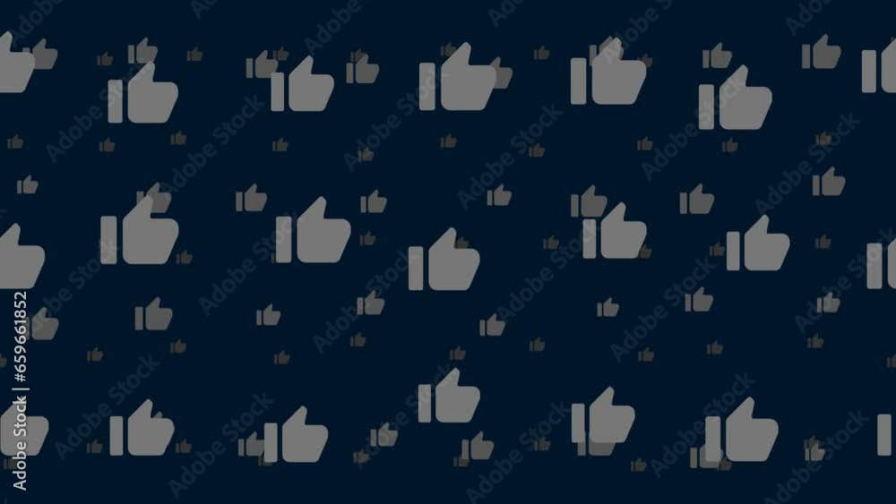 Thumb up symbols float horizontally from left to right. Parallax fly effect. Floating symbols ...