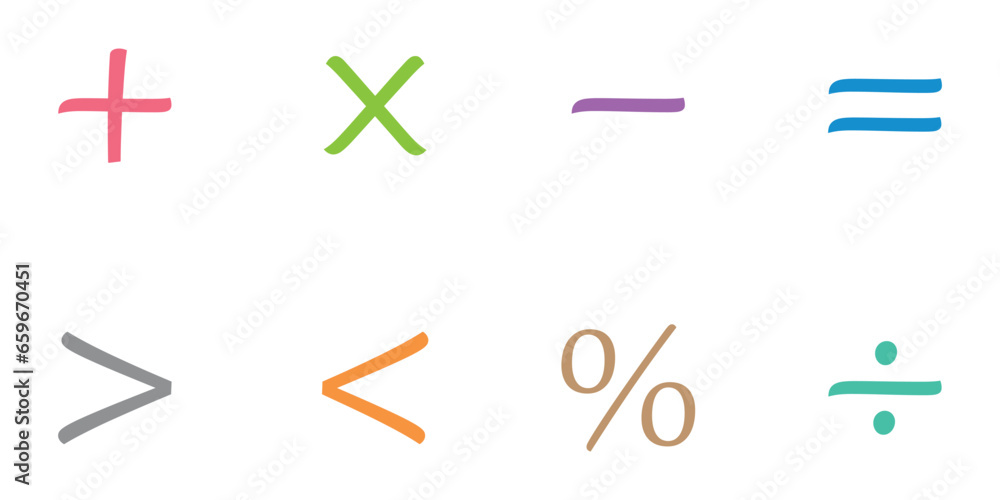 Vetor de Basic math symbols for kids. Mathematical operations symbols ...