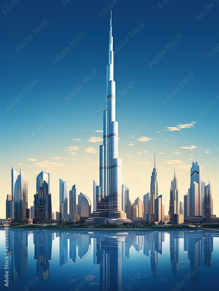 Poster Burj Khalifa its height skyscraper illustration , Burj khalifa ...