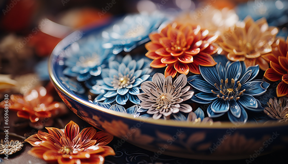 Floral pattern decorates pottery vase, showcasing elegance and ...