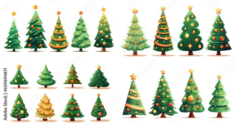 cartoon illustration of cute Christmas tree with gold start on top ...