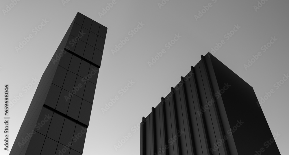 Abstract dark buildings, minimal structures. Modern construction ...