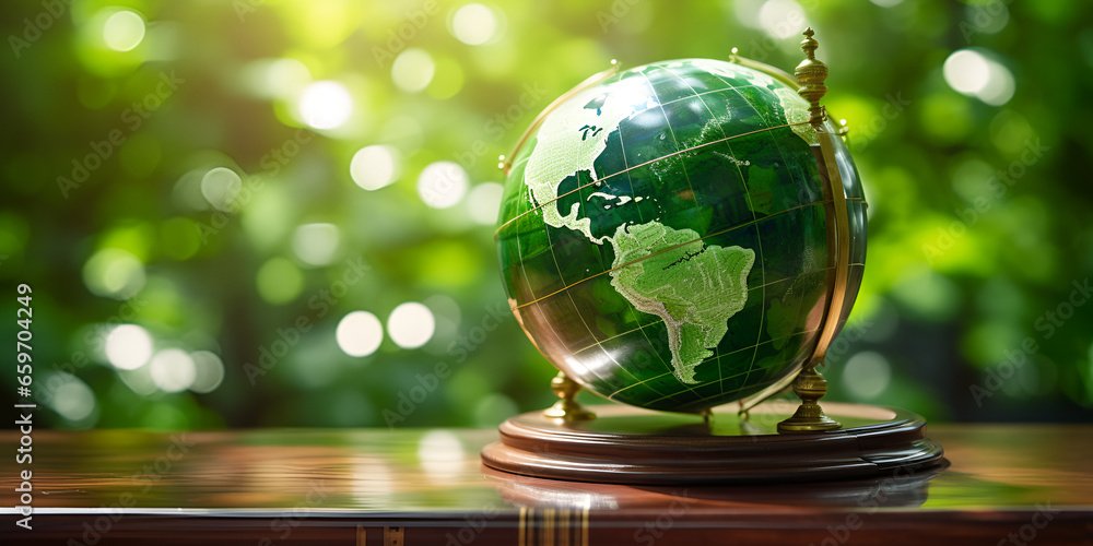 glass globe Concept day earth Save the world save environment The world is in the grass of the ...