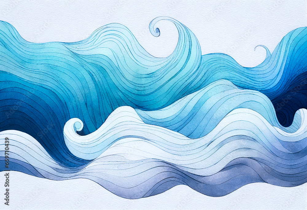 Abstract ocean water waves watercolor pencil art background, wavy ...