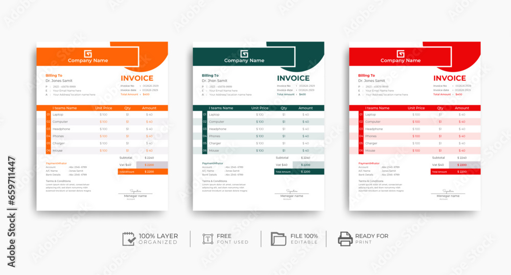 Invoice Template for company invoice. With flat design make your design ...
