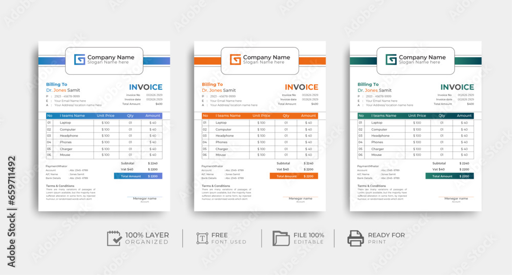 Invoice Template for company invoice. With flat design make your design ...