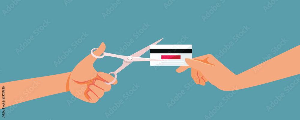 Hand Cutting a Credit Card after Closing Account Vector Cartoon ...