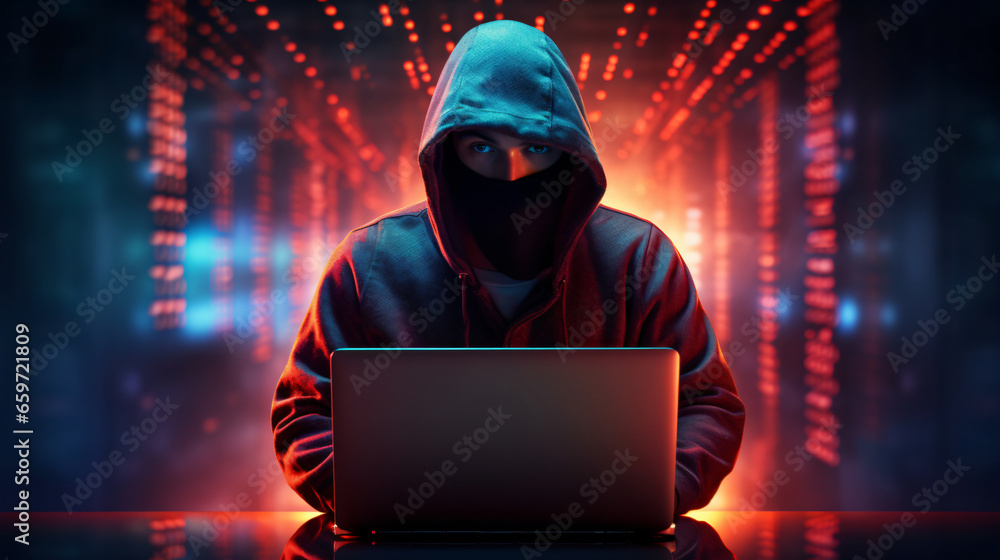 cybersecurity vulnerability and hacker, coding, malware concept. Hooded ...