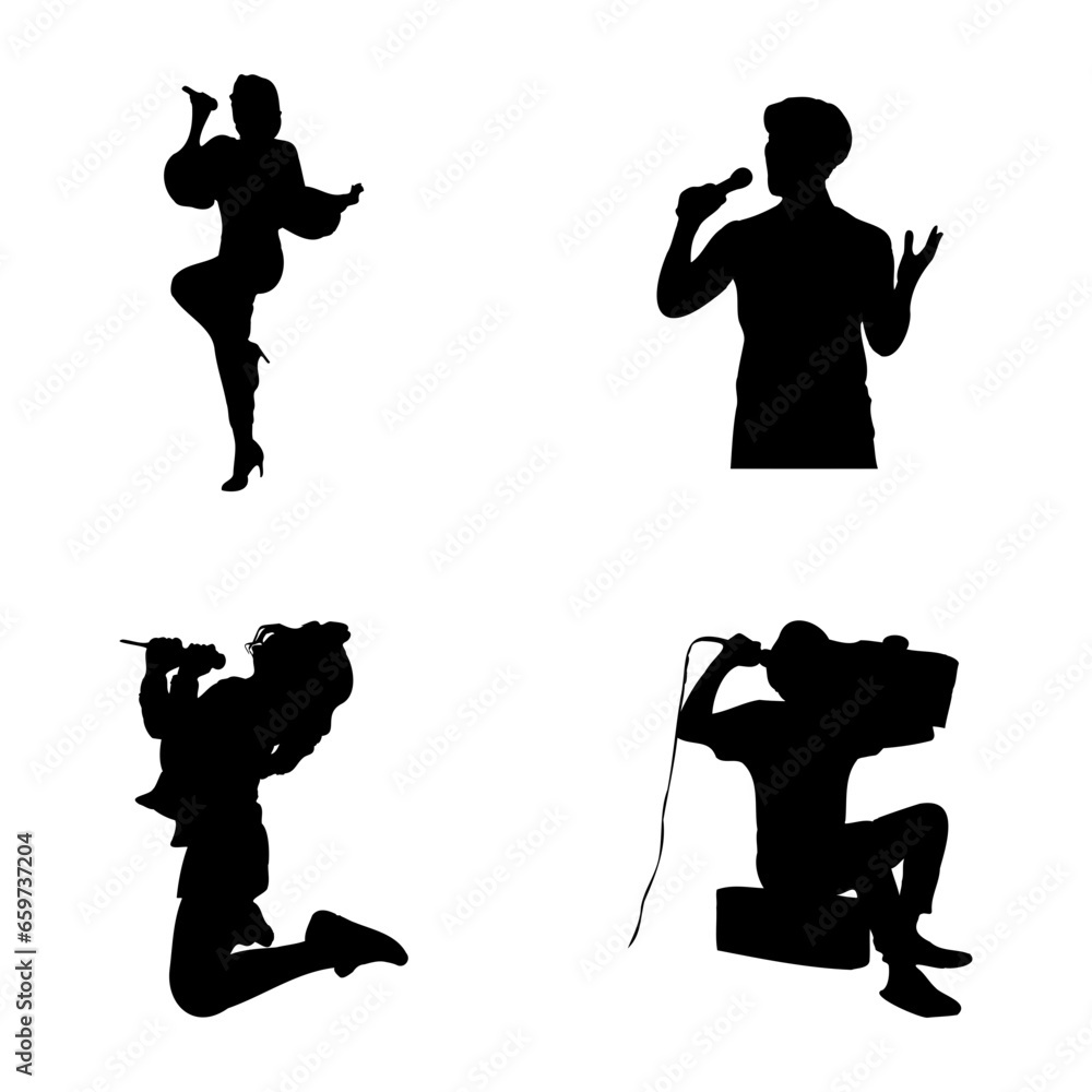 Singer Pose Silhouette Set. Simple Design. Vector Illustration Set ...