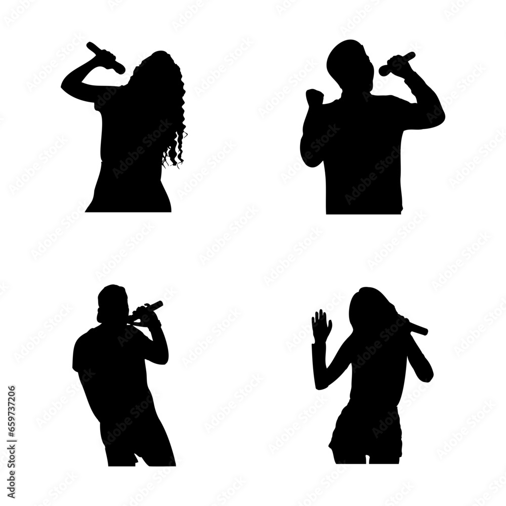 Singer Pose Silhouette Set. Simple Design. Vector Illustration Set ...