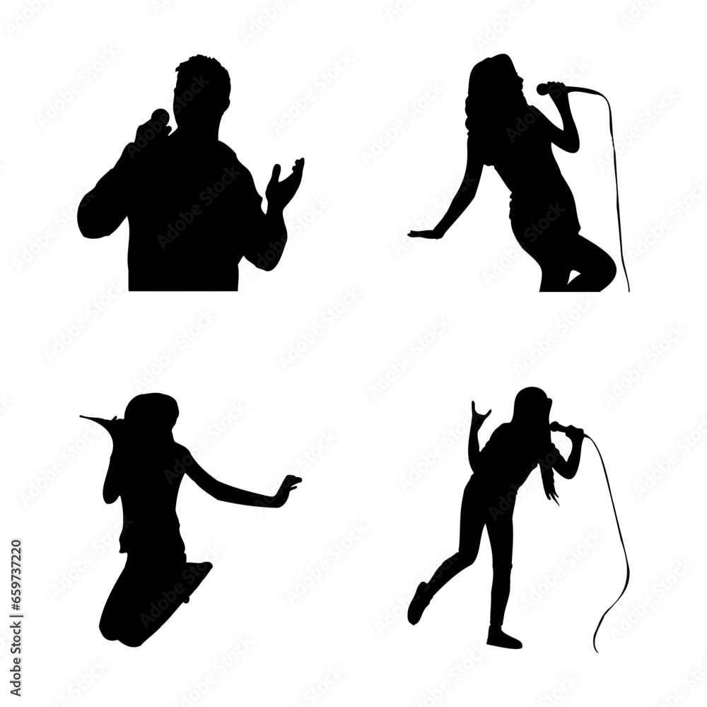 Singer Pose Silhouette Set. Simple Design. Vector Illustration Set ...