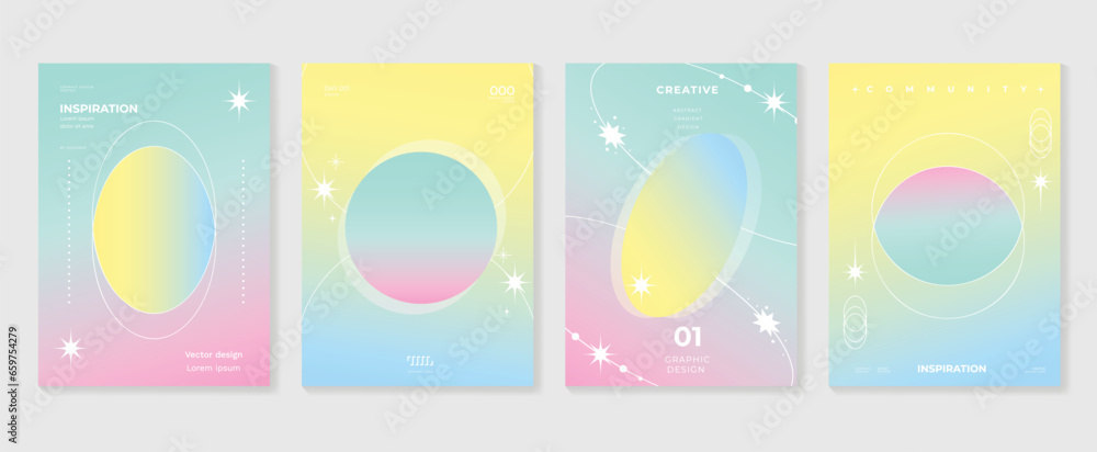 Idol lover posters set. Cute gradient holographic background vector ...
