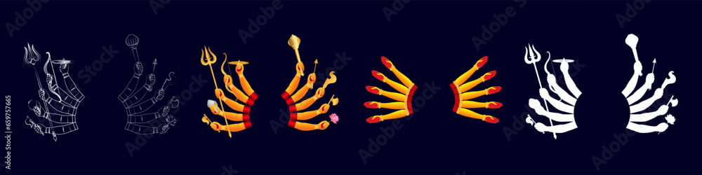 Goddess Durga ten hands in Happy Durga Puja Subh Navratri banner ...