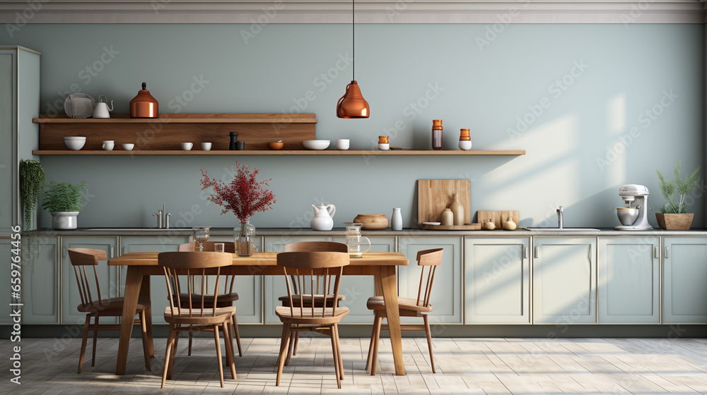 Minimalist and Relaxing Kitchen Room: Interior Design Featuring a Table ...