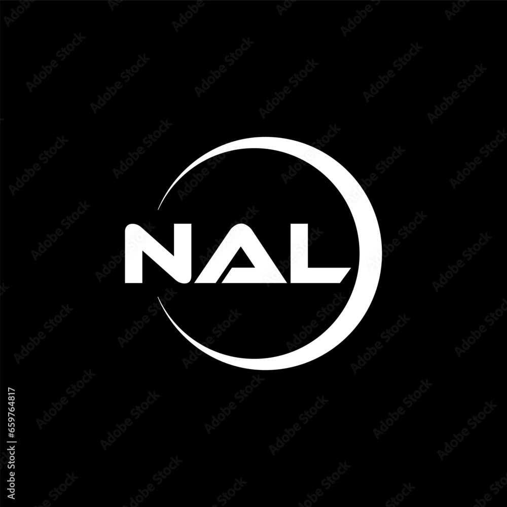 NAL letter logo design with black background in illustrator, cube logo ...