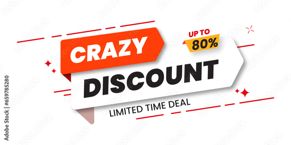 sale crazy discount sale tag, offer 80% off, vector illustration Stock ...