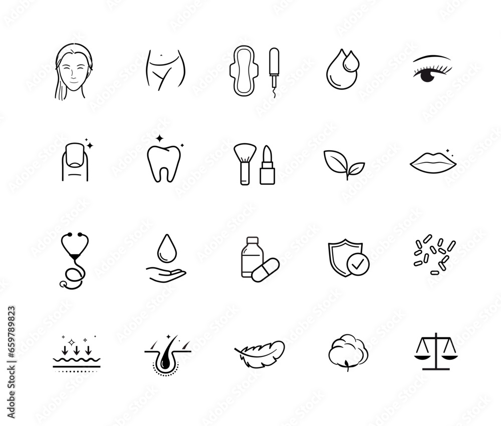 Set icons of womens health. Vitality icon set for human-improving ...