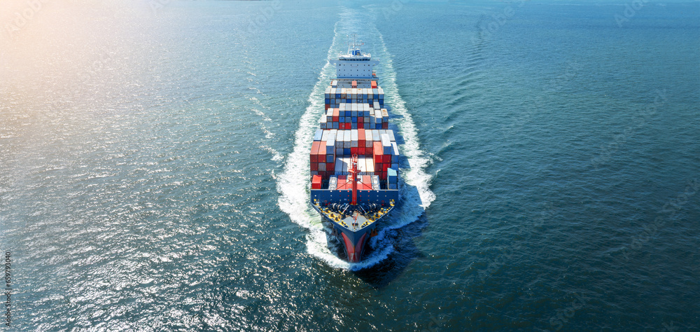front view Cargo Container ship with contrail in the ocean ship ...