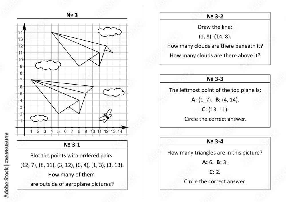 Coordinate plane learning quiz questions set 3. Two-page activity set ...