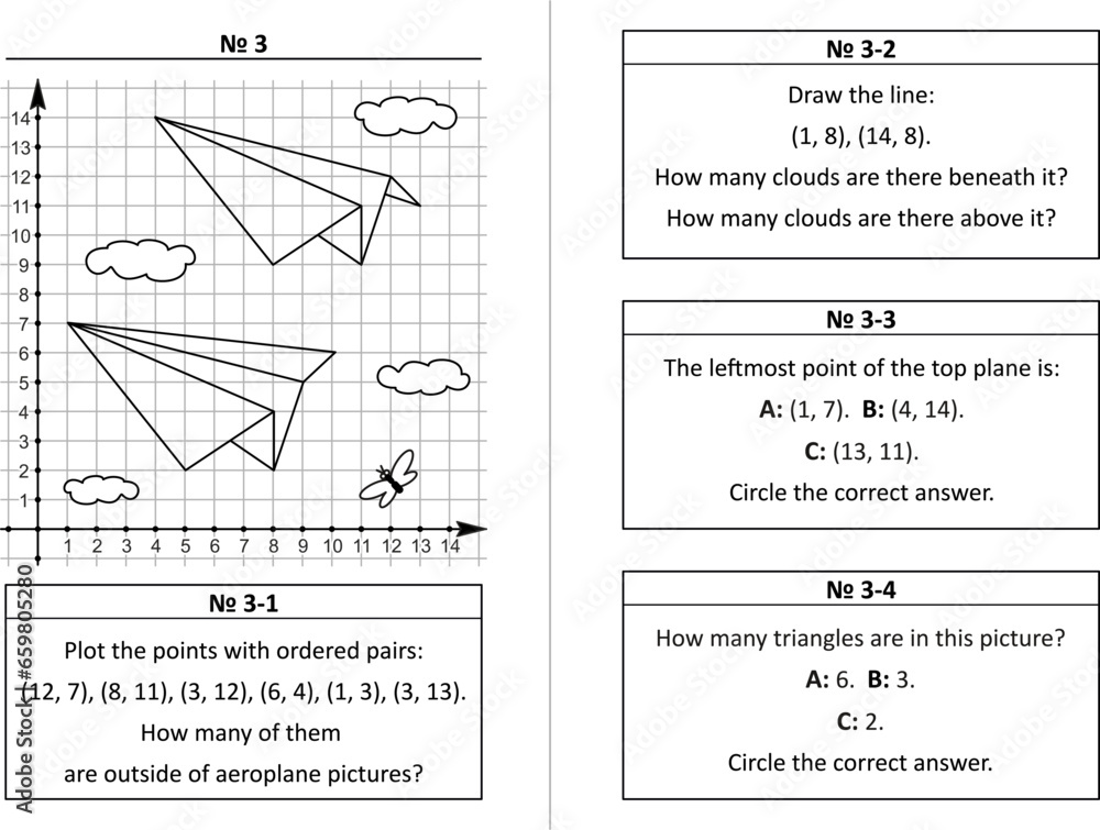 Coordinate plane learning quiz questions set 3. Two-page activity set ...