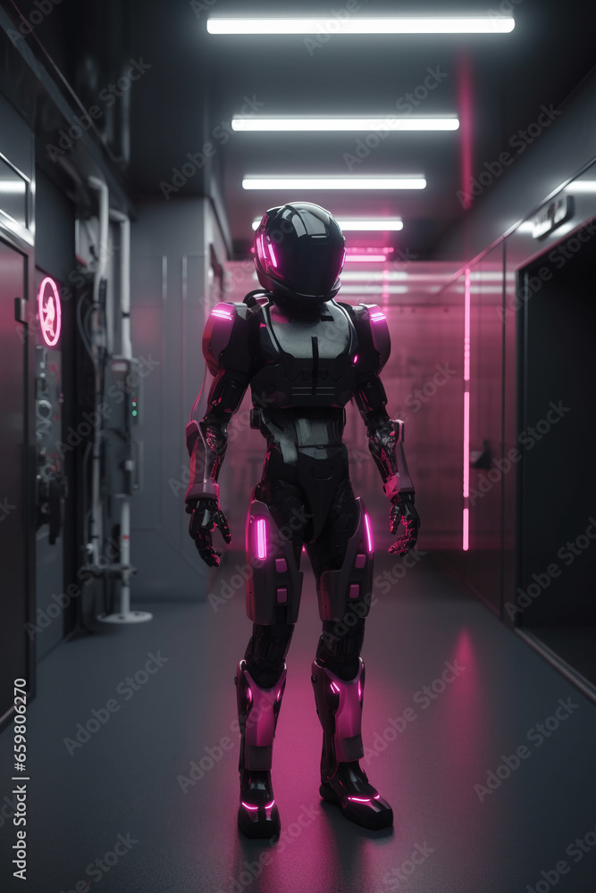 Futuristic robot illustration. Cyborg. Powerful hero. Robot ...