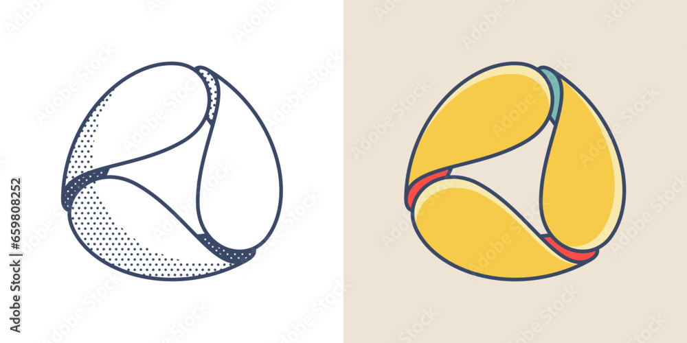 Triangle logo. Yin and yang overlapping emblem. Optical intersection ...