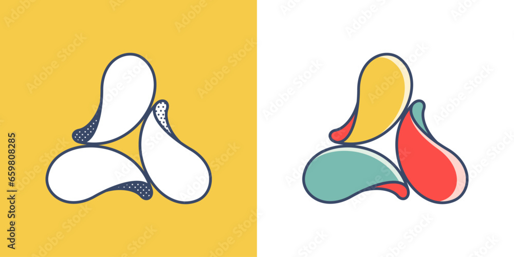 Triangle logo. Yin and yang overlapping emblem. Optical intersection ...