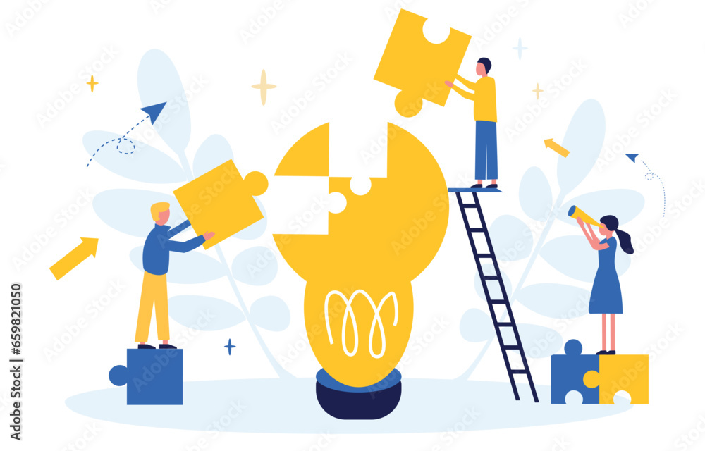 Business concept. Team metaphor. People connect puzzle elements. Flat ...