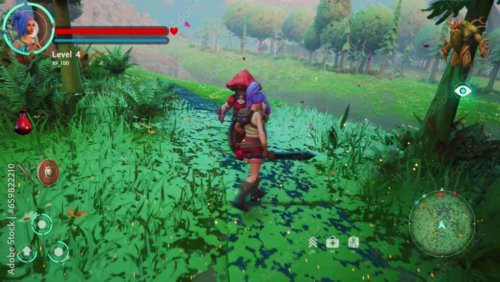 Video Game Mock-up Screen: Gameplay of 3D Open World Sandbox Fantasy ...