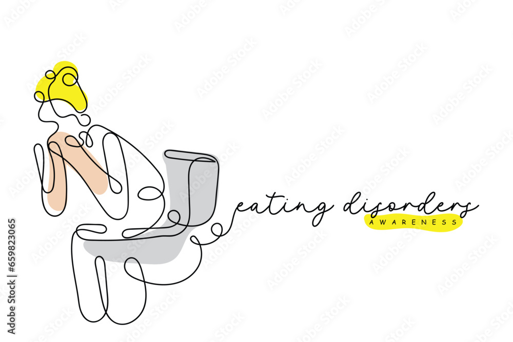 Line art vector of a people or person suffering from eating disorder ...