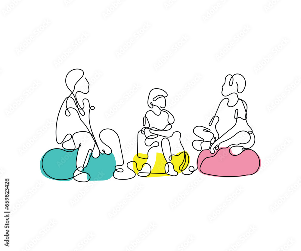 Continuous line art vector of a kids therapist. Child therapy concept ...