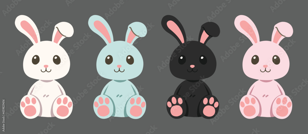 Cute cartoon illustration of cute rabbit sitting. Collection of cute ...