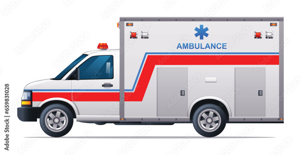 Ambulance emergency car vector illustration. Medical vehicle side view ...