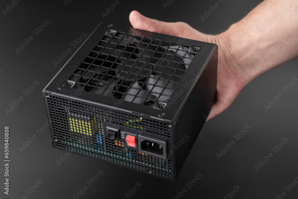 Power supply of computer and its components with cooling system. AC ...