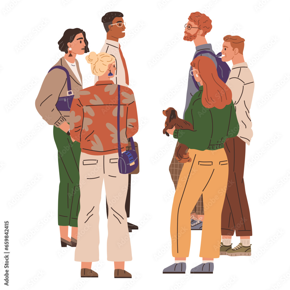 Waiting line, people queuing. Vector illustration. Standing in line is ...