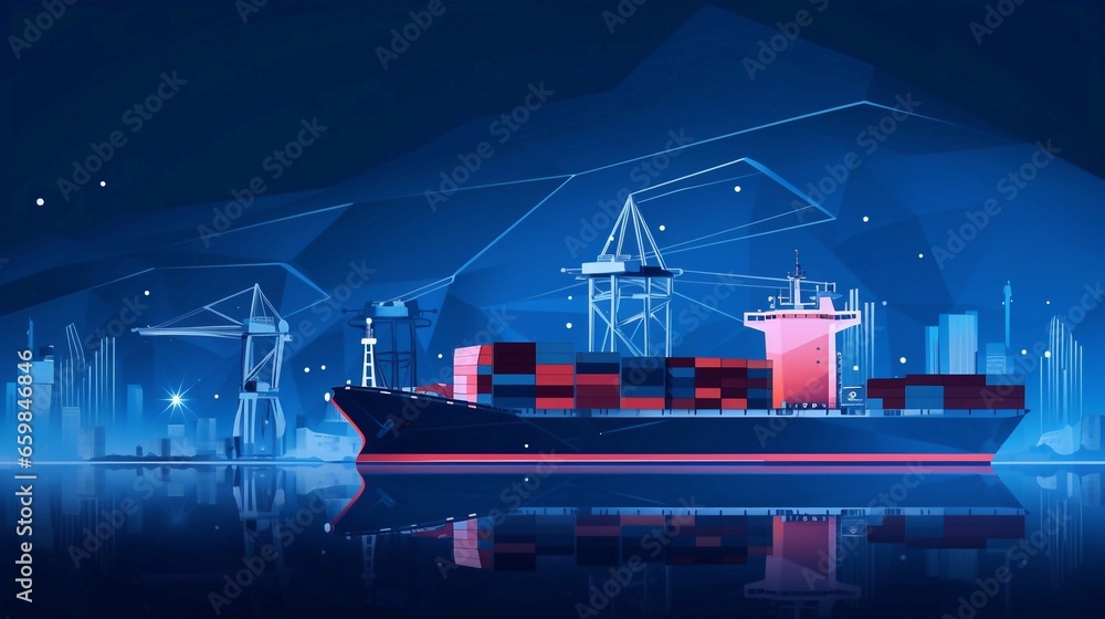 Low polygon banner template with copysapce area for commercial port ...
